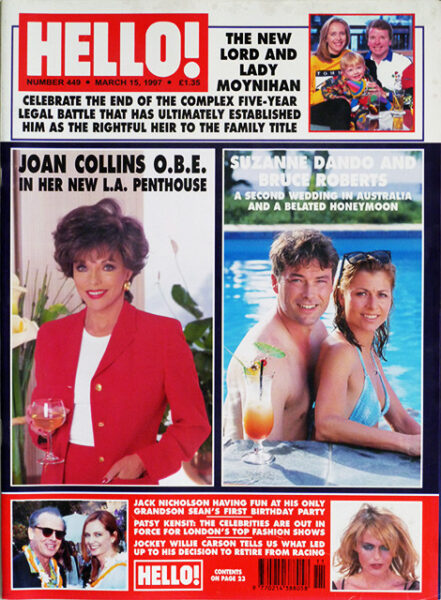 HELLO! Magazine Issue 449 Joan Collins, Willie Carson, Suzanne Dando ...